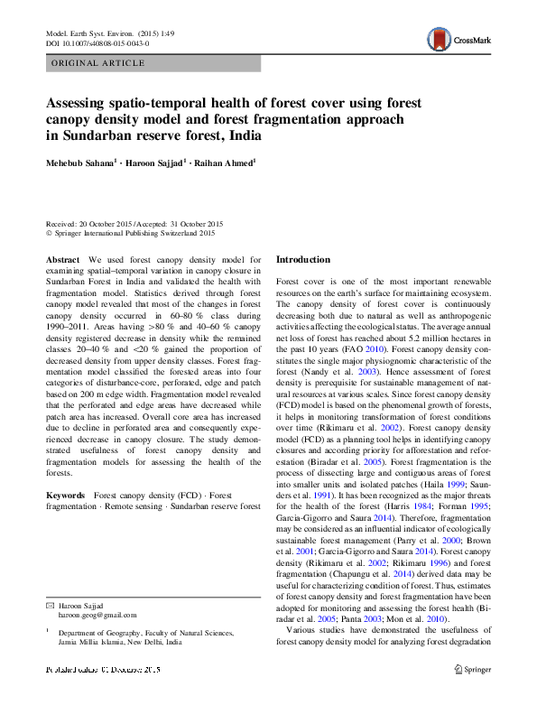 (PDF) Assessing spatio-temporal health of forest cover using forest ...