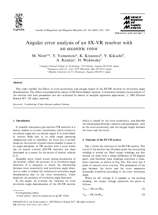 Pdf Angular Error Analysis Of An 8x Vr Resolver With An Eccentric Rotor