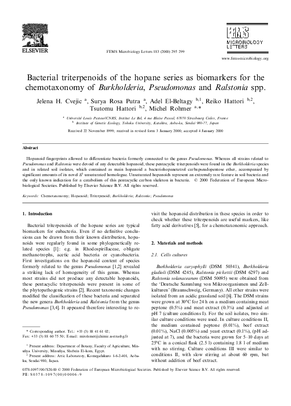 (PDF) Bacterial triterpenoids of the hopane series as biomarkers for ...