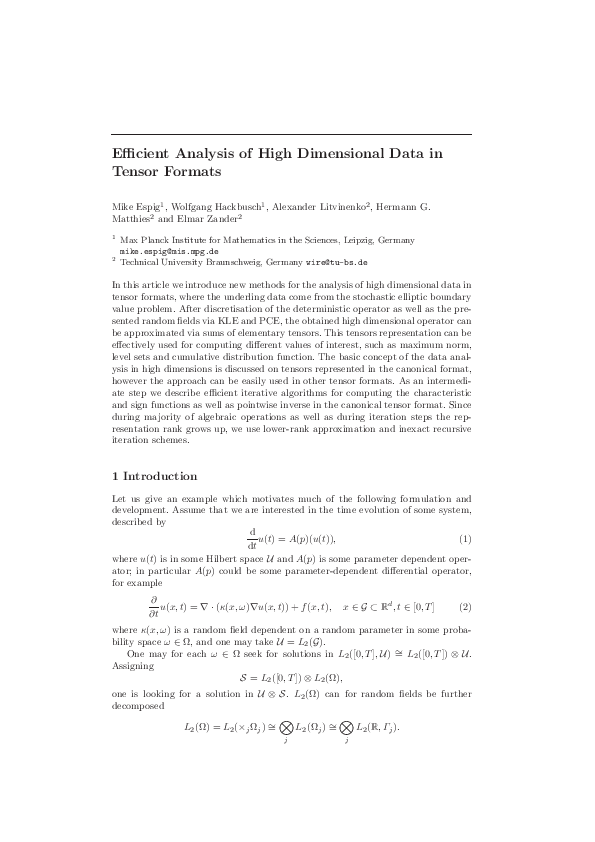 Pdf Efficient Analysis Of High Dimensional Data In Tensor Formats
