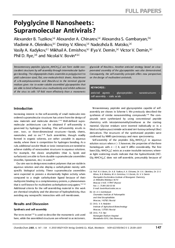 (PDF) Polyglycine II Nanosheets: Supramolecular Antivirals?