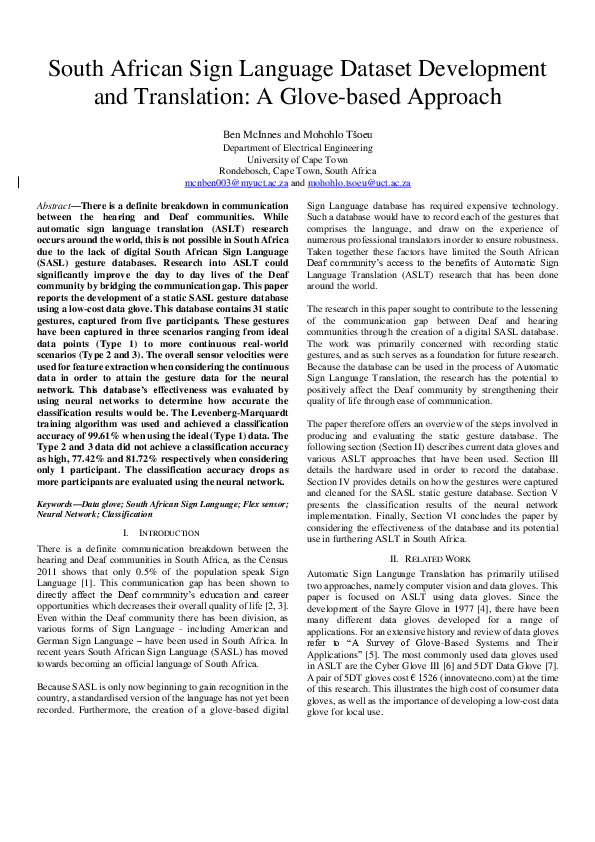 (PDF) South African Sign Language Dataset Development and Translation ...