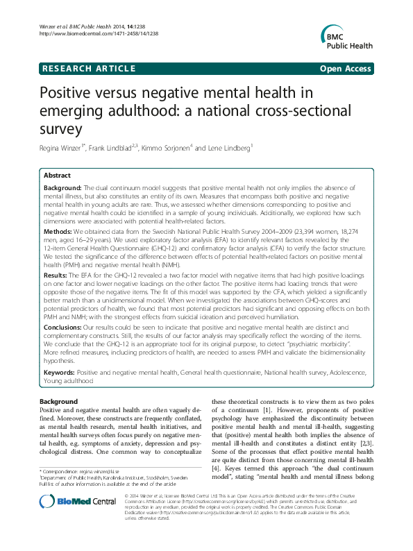 (PDF) Positive versus negative mental health in emerging adulthood: a ...