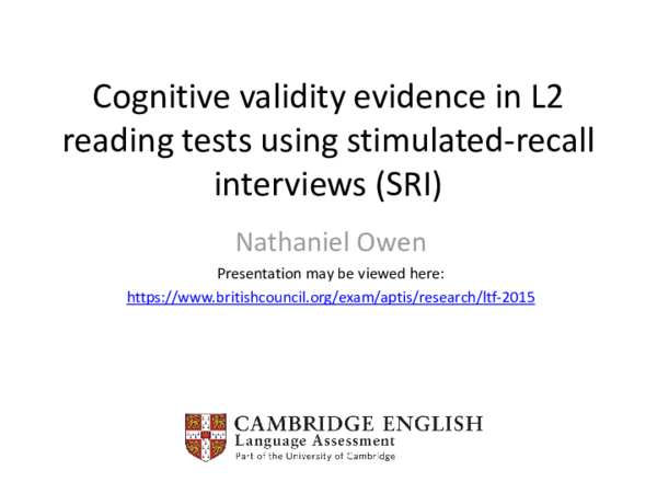 (PDF) Cognitive validity evidence in L2 reading tests using stimulated ...