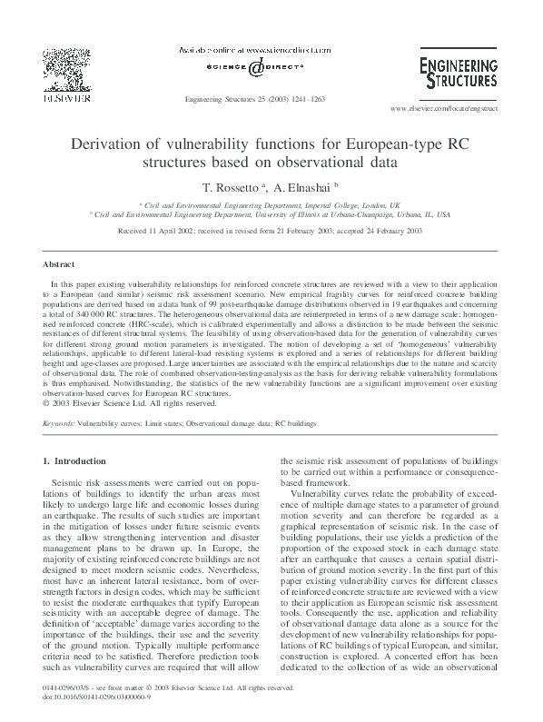 (PDF) Derivation of vulnerability functions for European-type RC structures based on ...