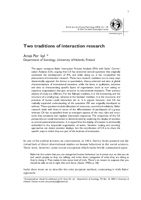 (PDF) Two traditions of interaction research