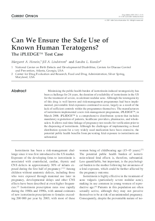 (PDF) Can We Ensure the Safe Use of Known Human Teratogens?