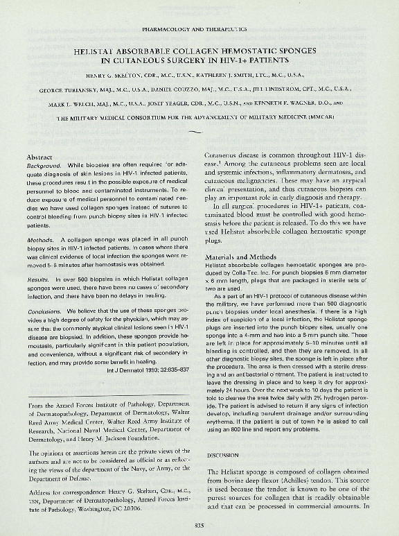 (PDF) Helistat absorbable collagen hemostatic sponges in cutaneous ...