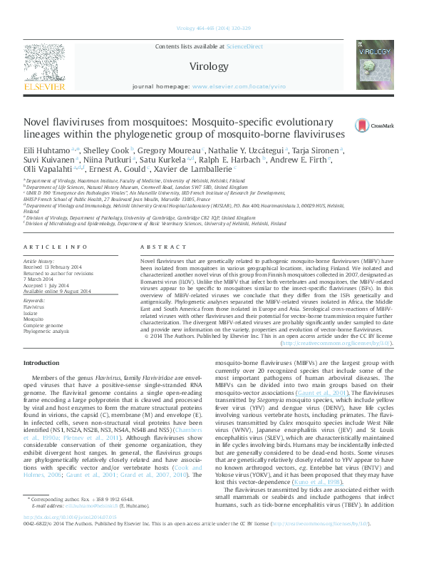 (PDF) Novel flaviviruses from mosquitoes: Mosquito-specific evolutionary lineages within the ...