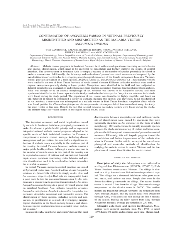 (PDF) Confirmation of Anopheles varuna in Vietnam, previously ...