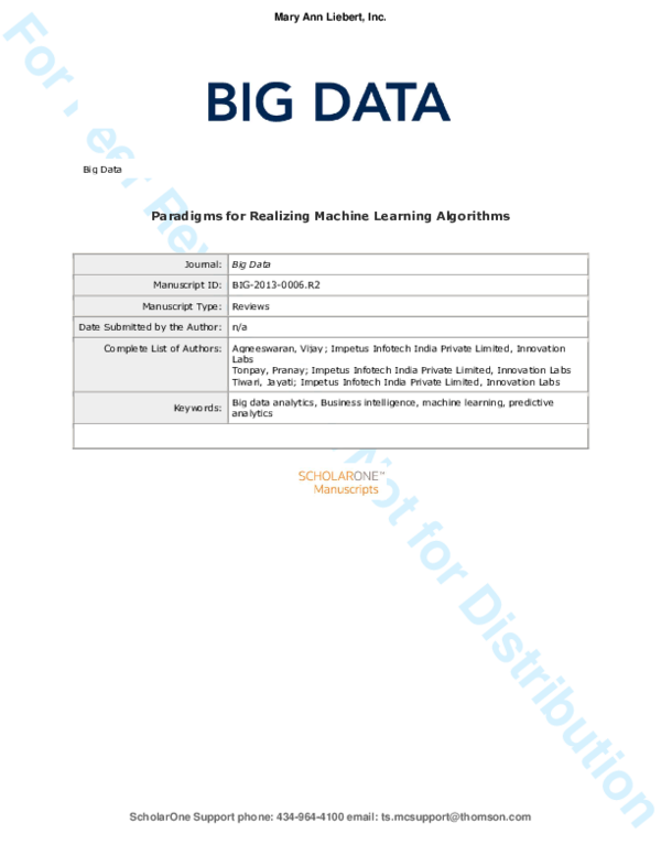 Pdf Paradigms For Realizing Machine Learning Algorithms