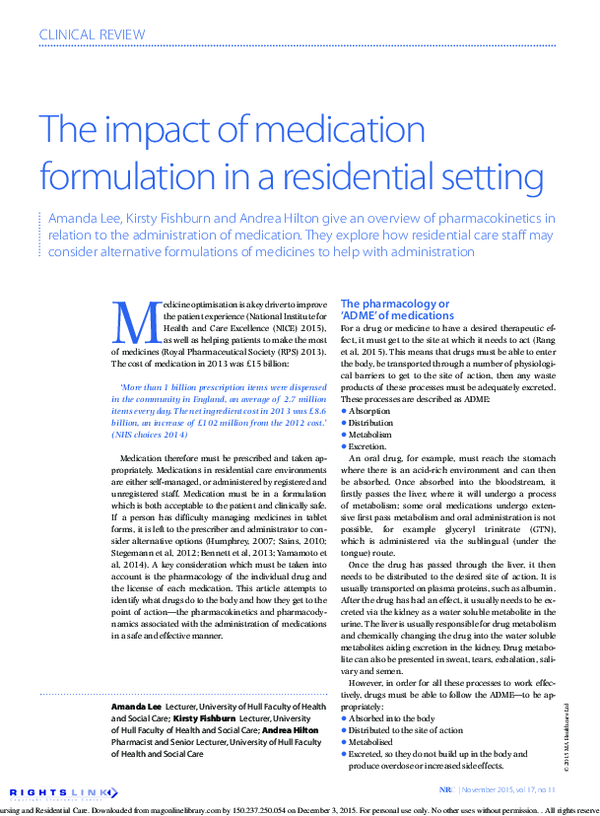 (PDF) Impact of medication formulation in a residential care setting