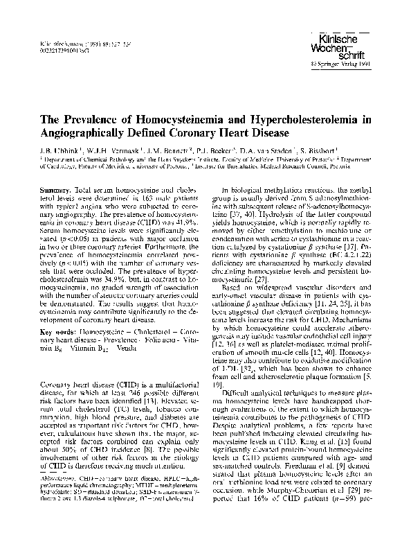 (PDF) The prevalence of homocysteinemia and hypercholesterolemia in ...