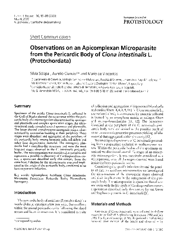 (PDF) Observations on an apicomplexan microparasite from the pericardic ...