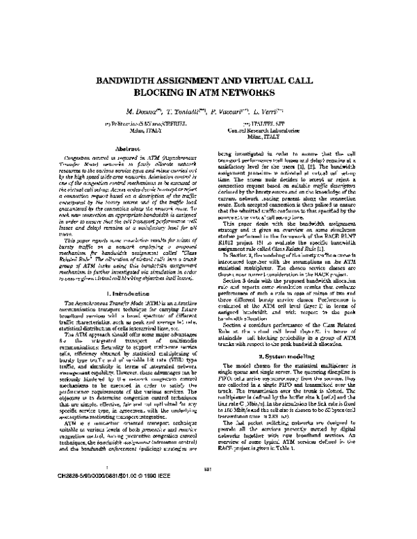 Pdf Bandwidth Assignment And Virtual Call Blocking In Atm Networks