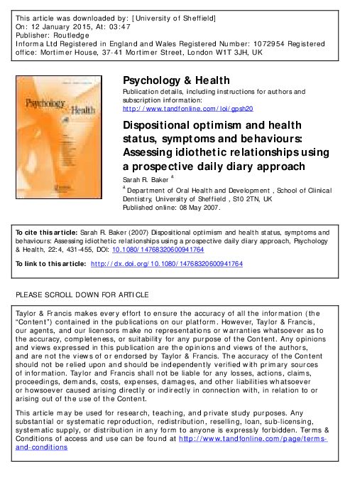 (PDF) Dispositional optimism and health status, symptoms and behaviours ...
