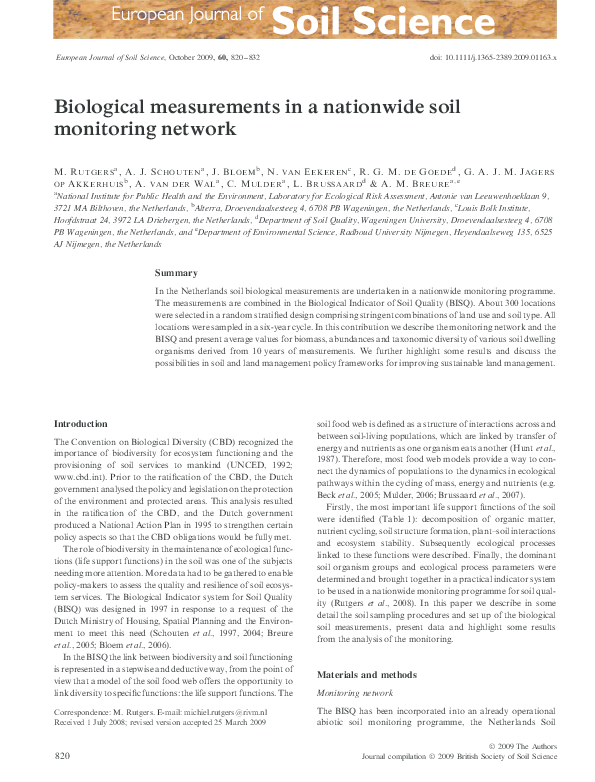 (PDF) Biological measurements in a nationwide soil monitoring network