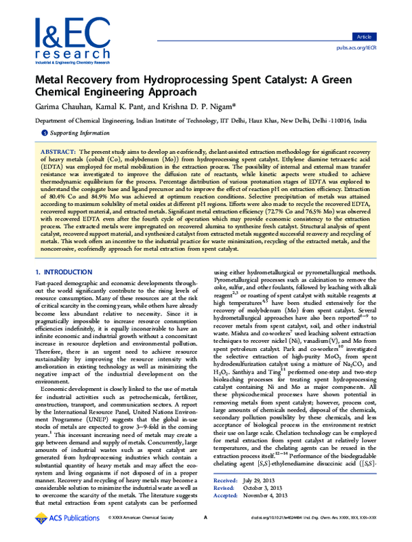 (PDF) Metal Recovery from Hydroprocessing Spent Catalyst: A Green ...