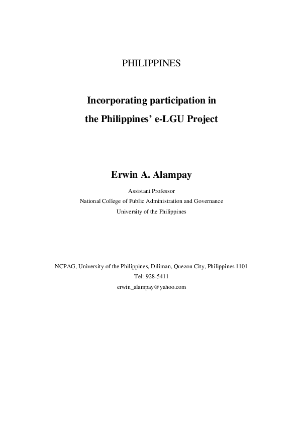 (PDF) Incorporating Participation in the Philippines'e-LGU Project