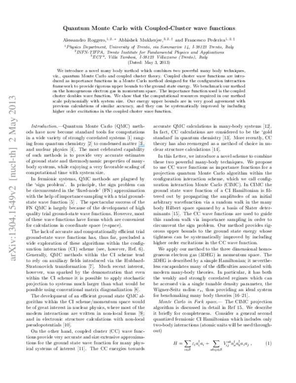Pdf Quantum Monte Carlo With Very Large Multideterminant Wavefunctions Michel Caffarel