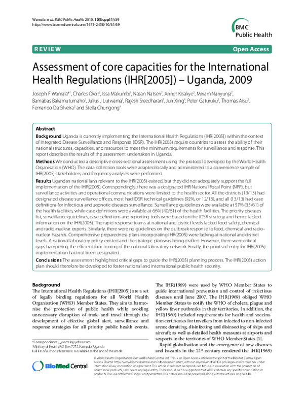 (PDF) Assessment of core capacities for the International Health ...