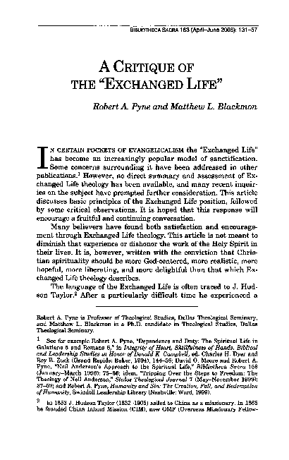 (PDF) A Critique of the "Exchanged Life"