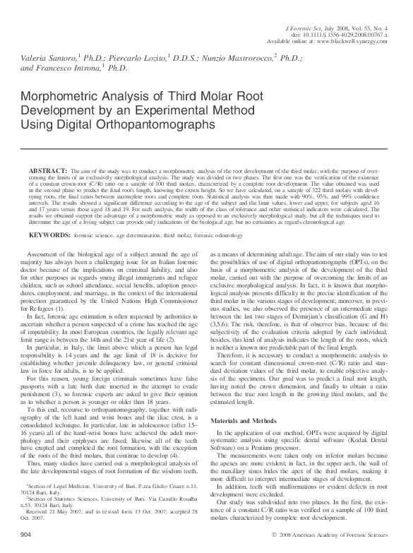 (PDF) Morphometric Analysis of Third Molar Root Development by an ...