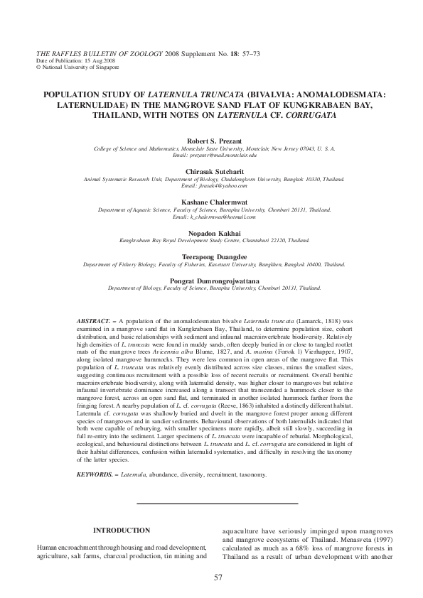 (PDF) POPULATION STUDY OF LATERNULA TRUNCATA (BIVALVIA: ANOMALODESMATA ...