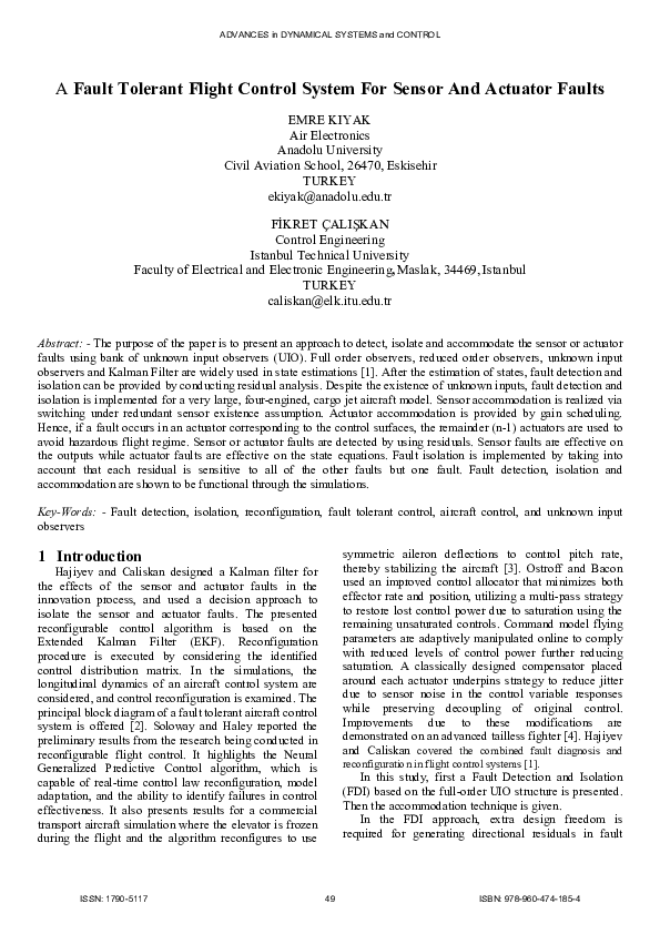 (PDF) A fault tolerant flight control system for sensor and actuator faults