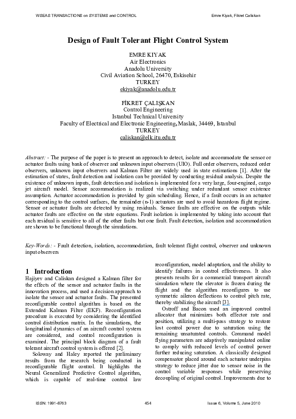 Pdf Design Of Fault Tolerant Flight Control System