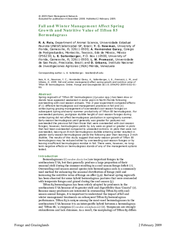 (PDF) Fall and Winter Management Affect Spring Growth and Nutritive ...
