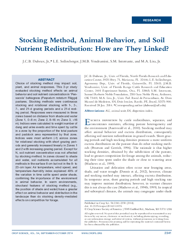 (PDF) Stocking Method, Animal Behavior, and Soil Nutrient ...