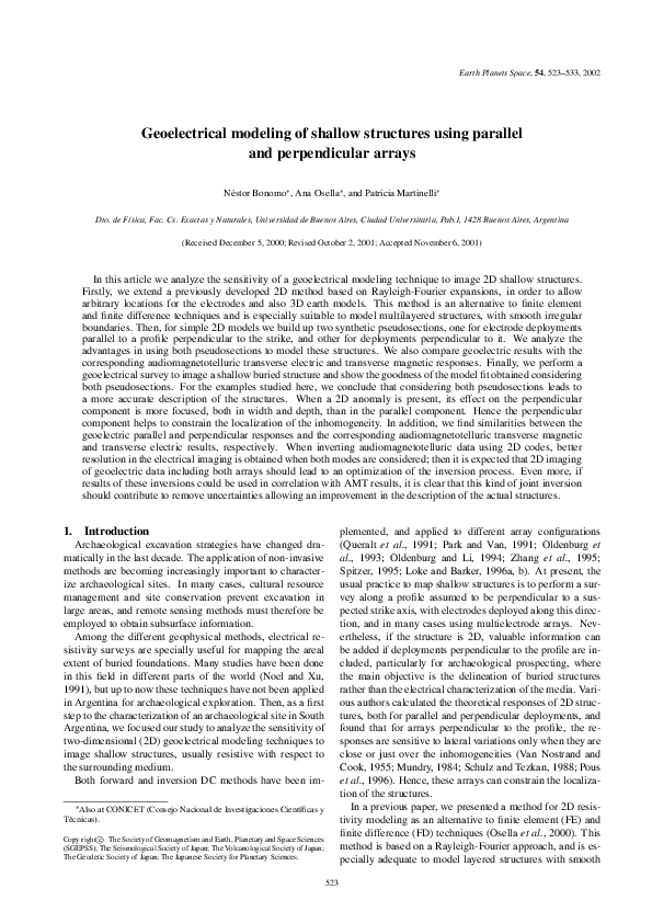 Pdf Geoelectrical Modeling Of Shallow Structures Using Parallel And Perpendicular Arrays