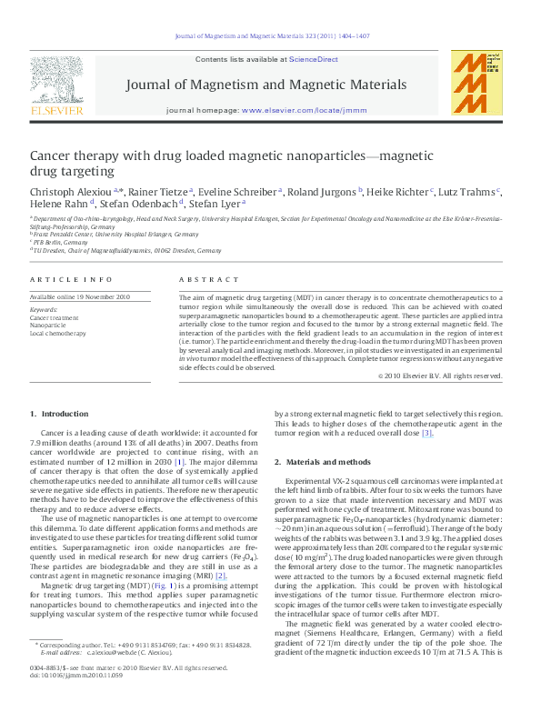 (PDF) Cancer therapy with drug loaded magnetic nanoparticles—magnetic ...