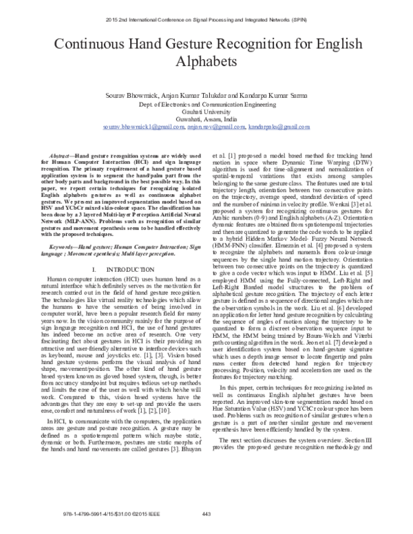 (PDF) Continuous Hand Gesture Recognition for English Alphabets