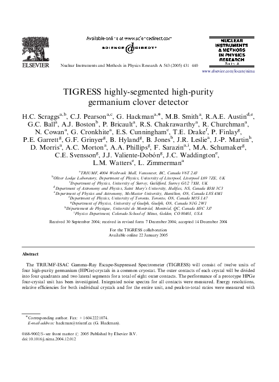 (PDF) TIGRESS highly-segmented high-purity germanium clover detector ...