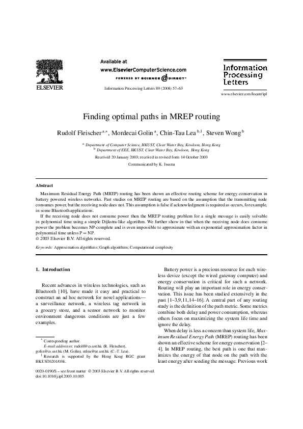 (PDF) Finding optimal paths in MREP routing