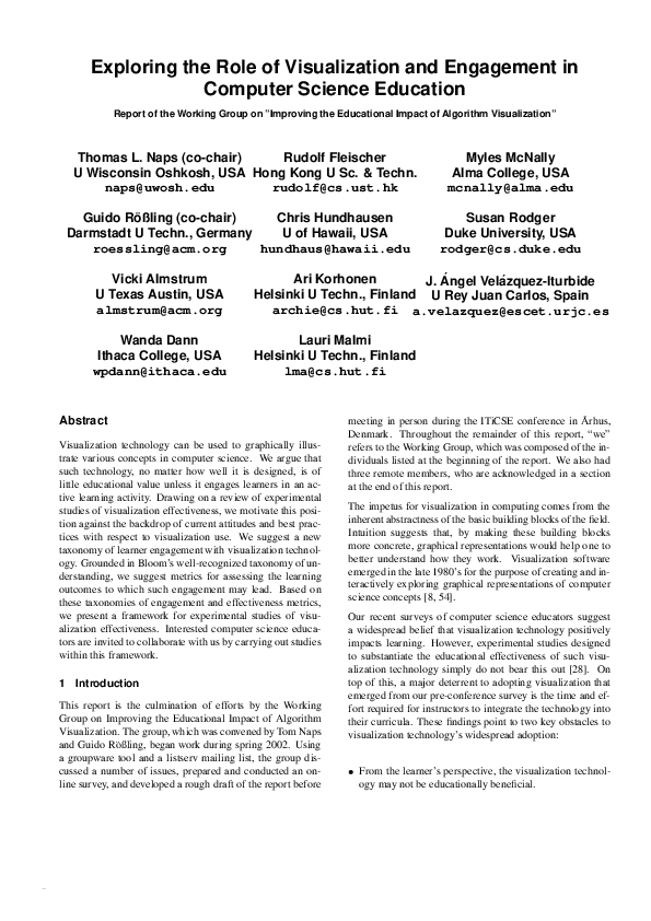 (PDF) Exploring the Role of Visualization and Engagement in Computer Science Education Report of ...