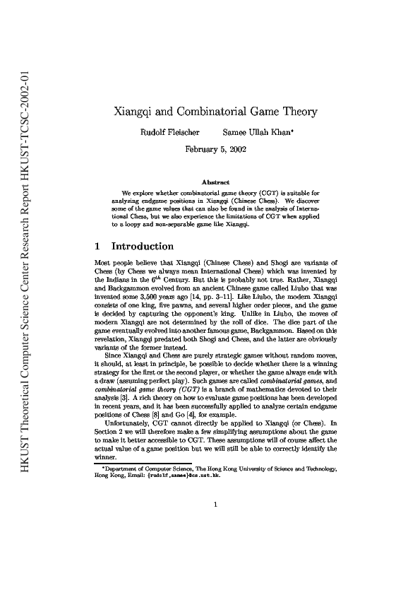 Pdf Xiangqi And Combinatorial Game Theory