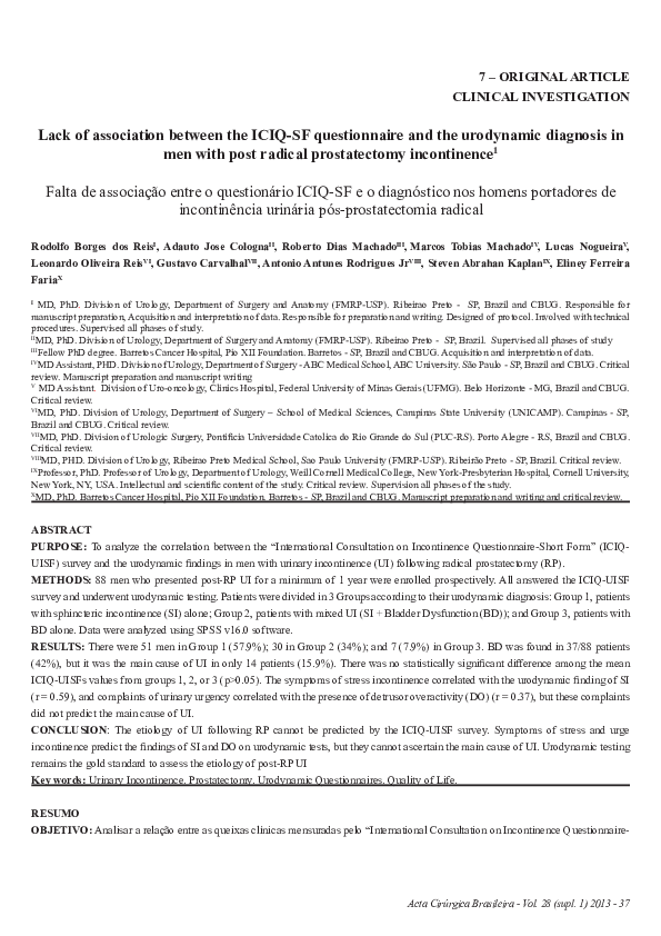 (PDF) Lack of association between the ICIQ-SF questionnaire and the ...