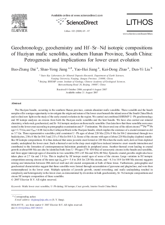(PDF) Geochronology, geochemistry and Hf–Sr–Nd isotopic compositions of Huziyan mafic xenoliths ...