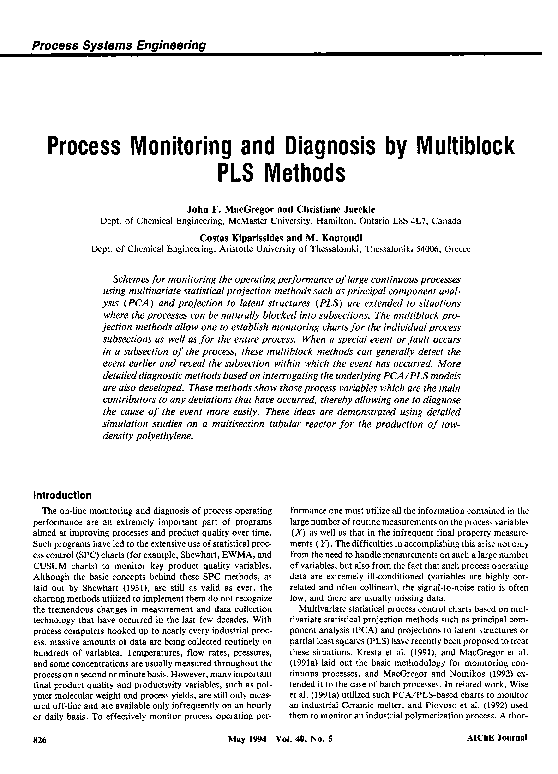 (PDF) Process monitoring and diagnosis by multiblock PLS methods
