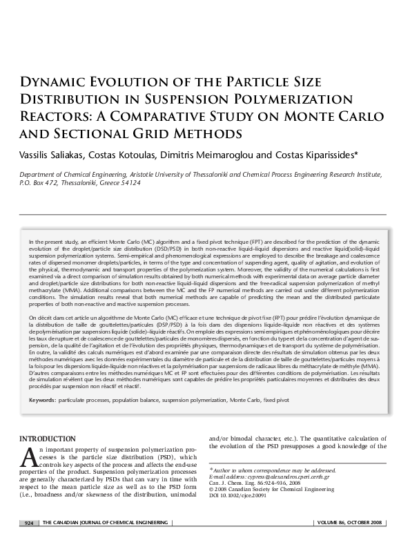 (PDF) Dynamic evolution of the particle size distribution in suspension polymerization reactors ...