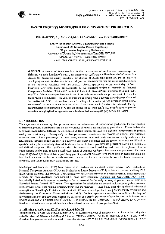 (PDF) Batch process monitoring for consistent production