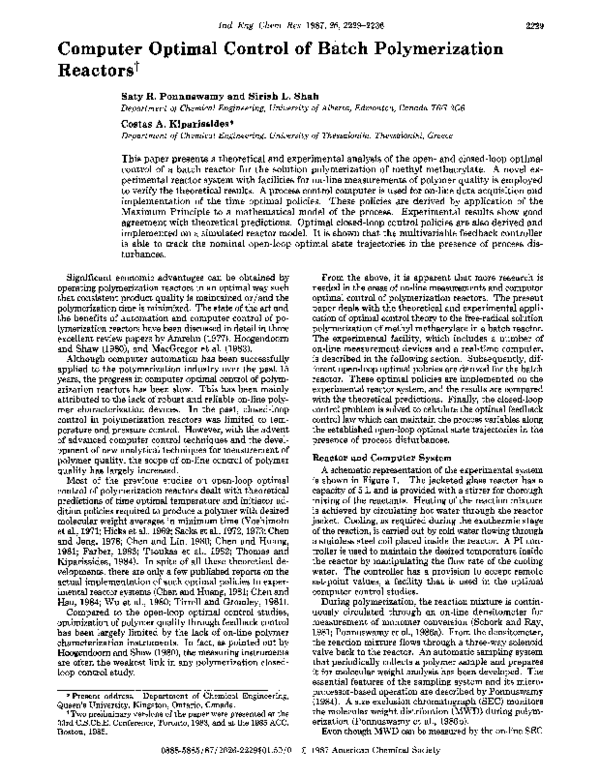 Pdf Self Tuning Control Of Batch Polymerization Reactor Gülay Özkan