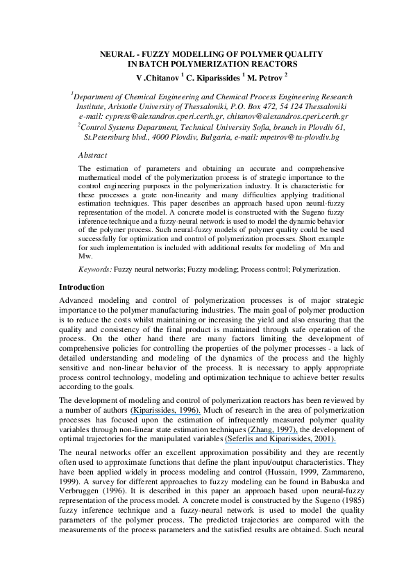 Pdf Neural Fuzzy Modelling Of Polymer Quality In Batch Polymerization