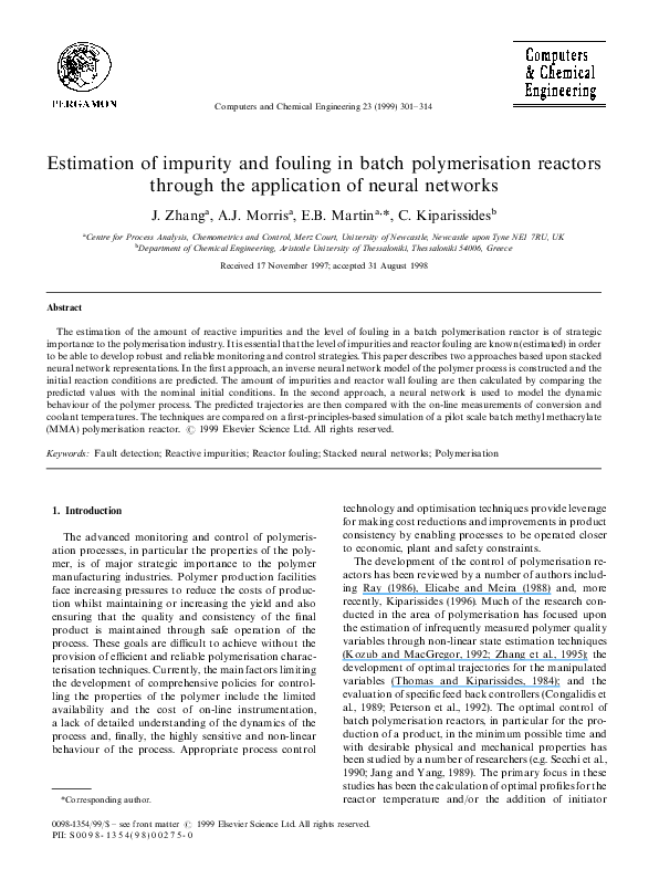 (PDF) Estimation of impurity and fouling in batch polymerisation reactors through the ...
