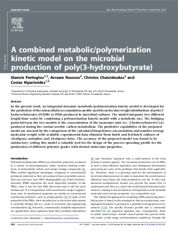 (PDF) A combined metabolic/polymerization kinetic model on the microbial production of poly(3 ...