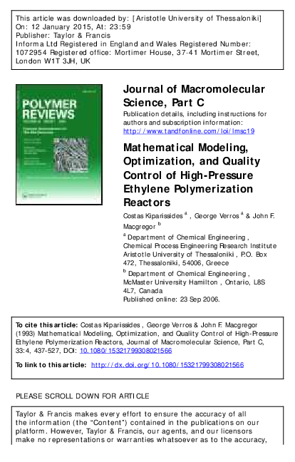 Pdf Mathematical Modeling Optimization And Quality Control Of High Pressure Ethylene