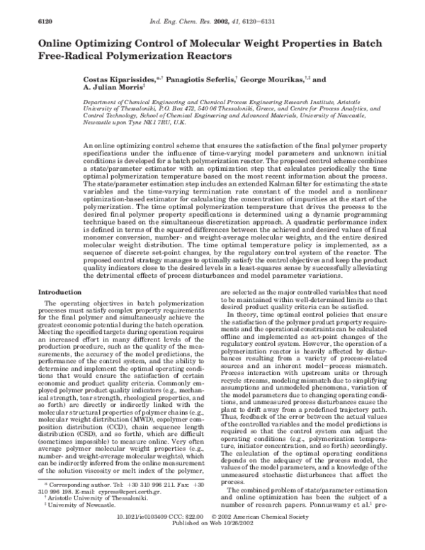 Pdf Self Tuning Control Of Batch Polymerization Reactor Gülay Özkan